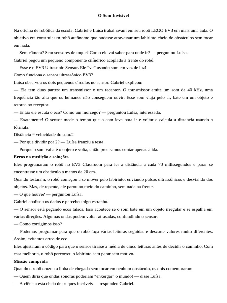 Funcionamento do Sensor Ultrassônico EV3 | PDF | Som | Robô