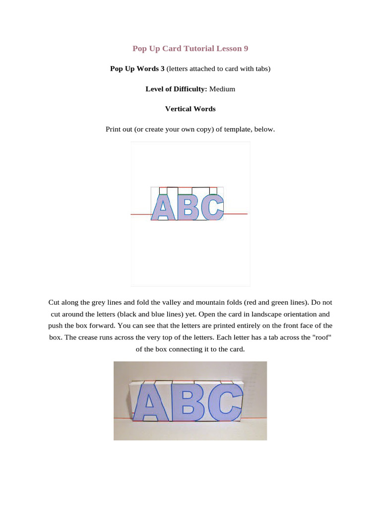 Pop Up Card Tutorial Lesson 9 | PDF