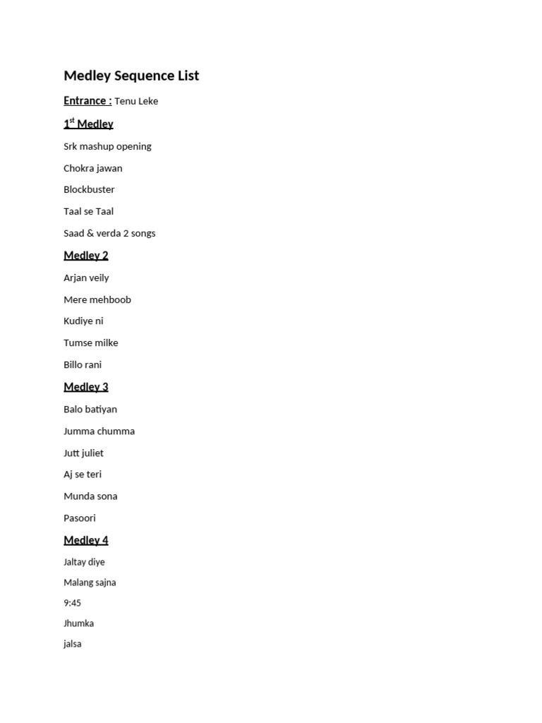 Medley Sequence List | PDF
