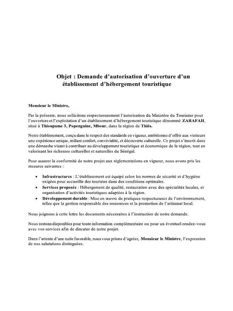 Demande Autorisation Zarafah | PDF