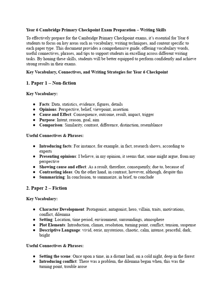 Cambridge Primary Checkpoint Preparation - Writing Skills | PDF | Poetry