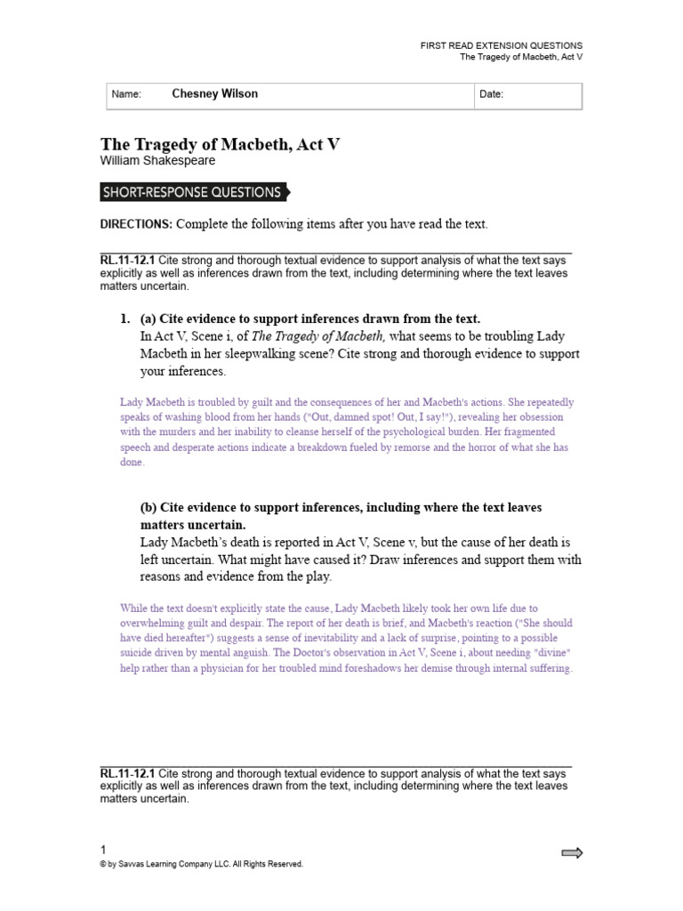 The Tragedy of Macbeth, Act V | PDF | Macbeth