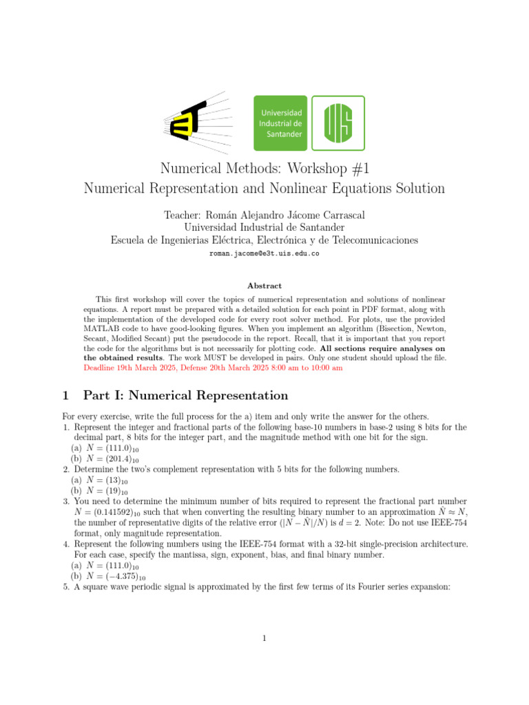 Metodos Numericos 2025 I Taller 1 | PDF | Digital Signal Processing | Decimal