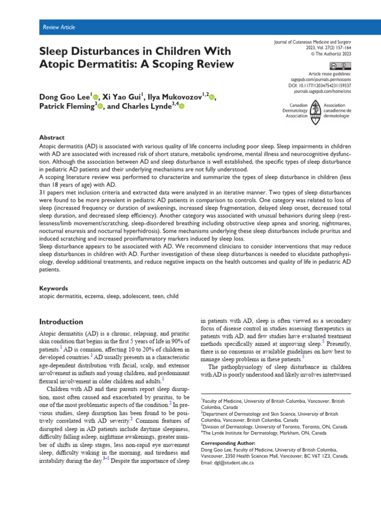 Sleep Disturbances in Children With Atopic Dermatitis: A Scoping Review ...
