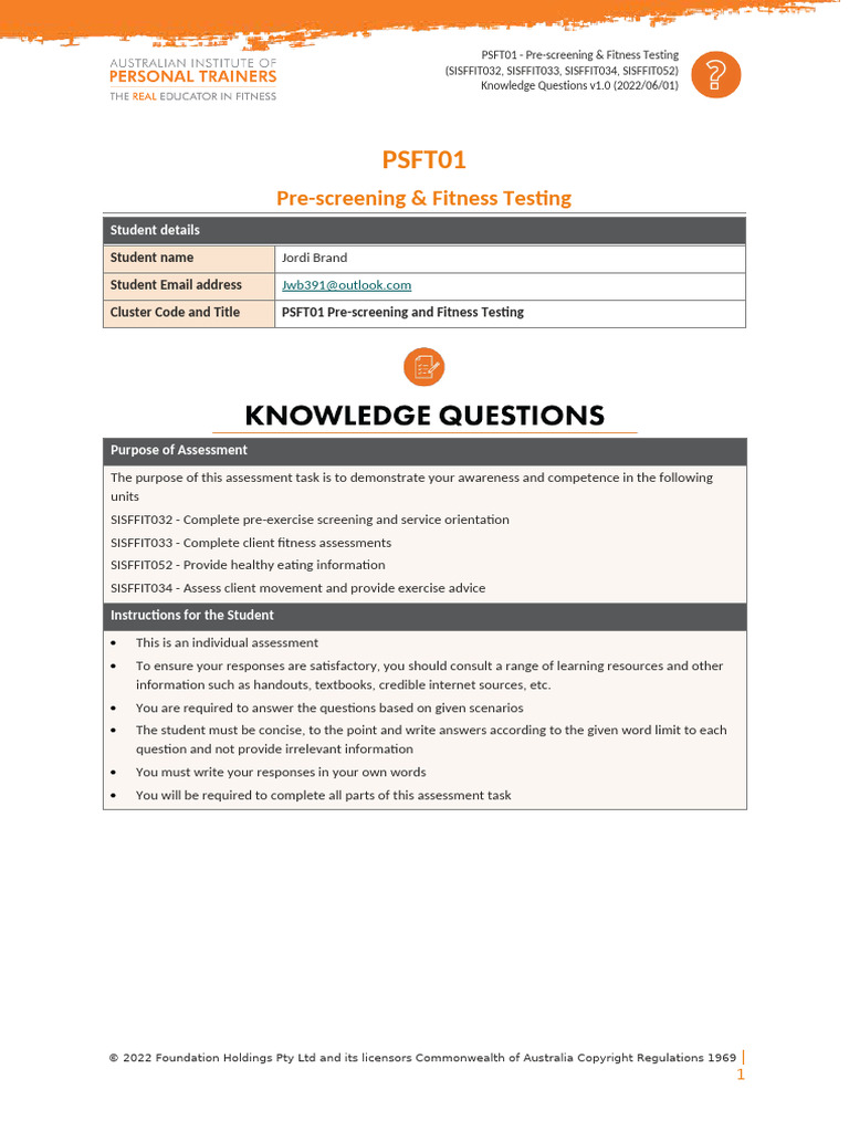 PSFT01 – Knowledge Questions - Jordi Brand 1.3 | PDF | Chronic ...