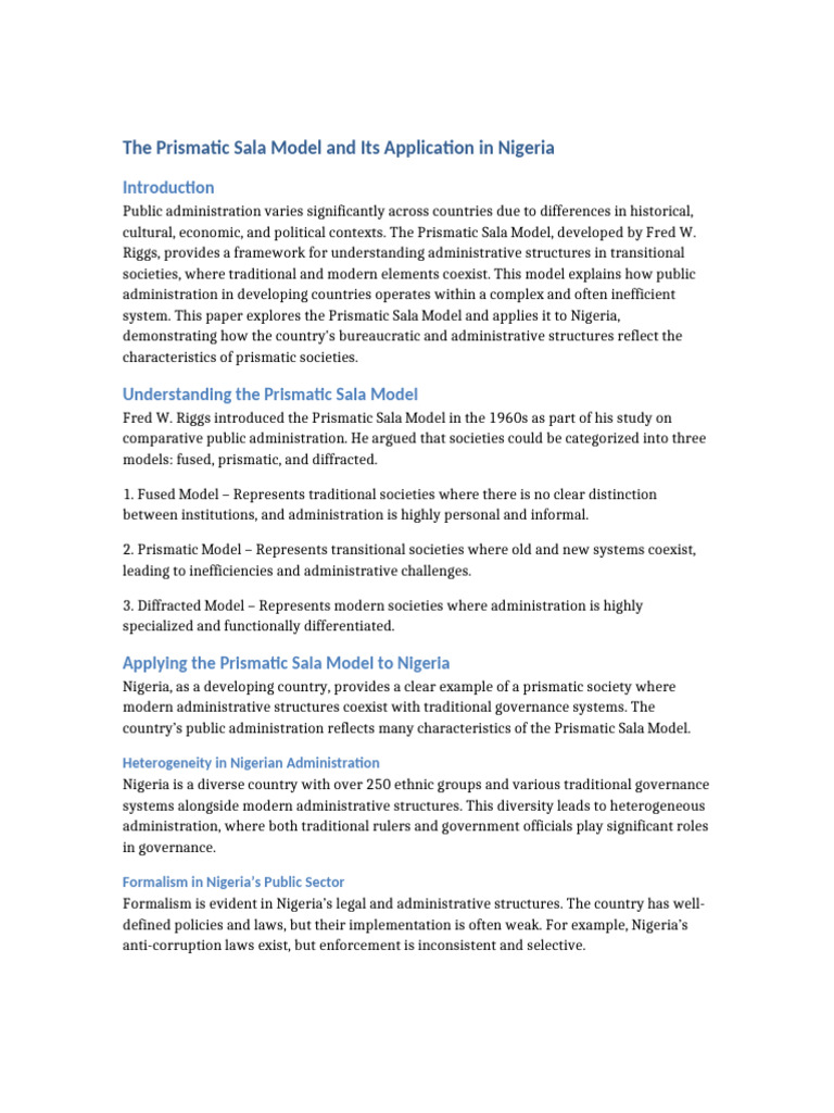 Prismatic Sala Model Nigeria | PDF | Governance | Society