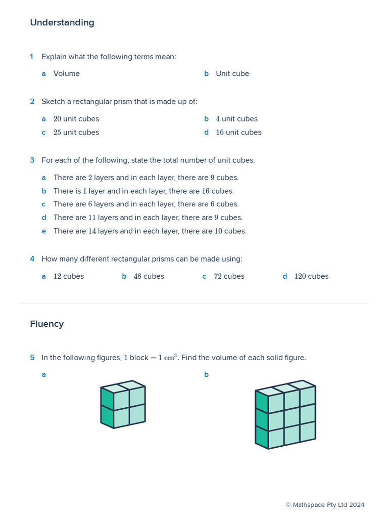 13.03 Volume Using Unit Cubes - Worksheet | PDF