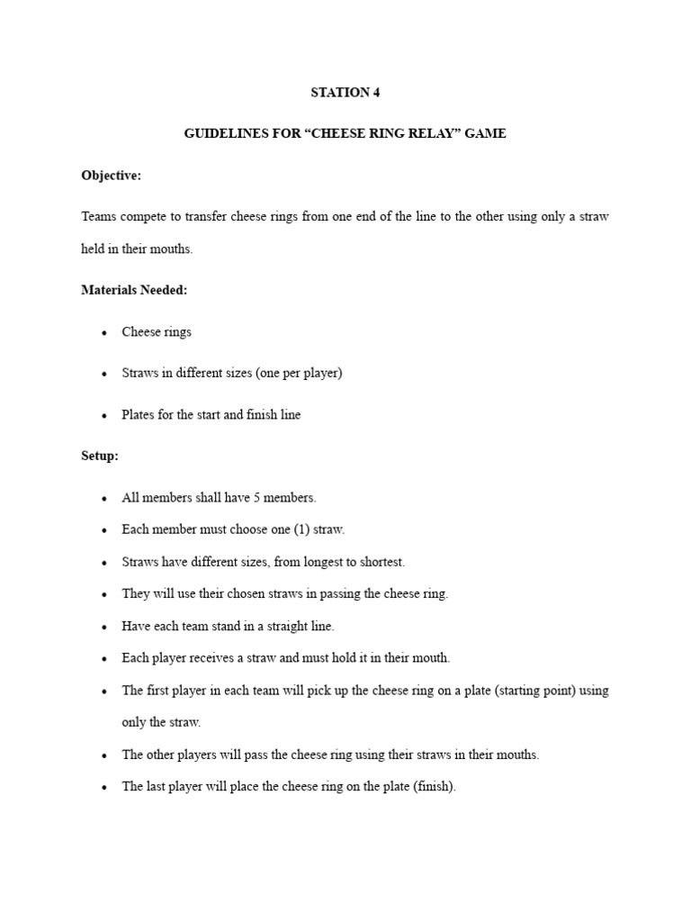 Cheese Ring Relay Game Guidelines | PDF