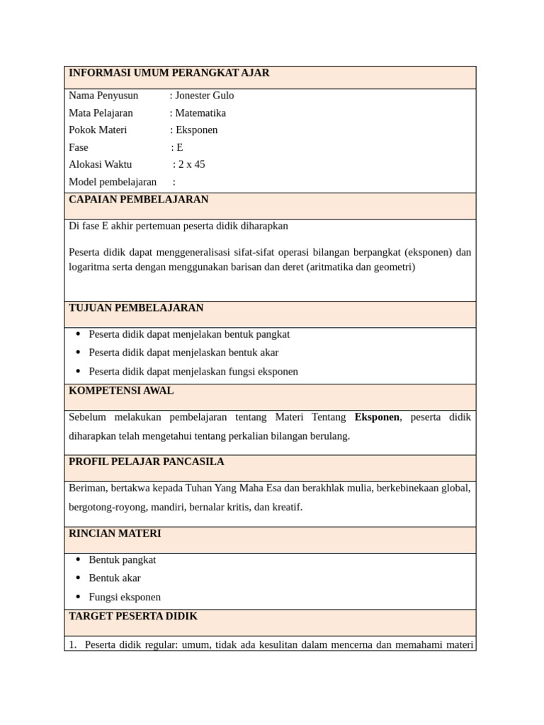 Modul ajar eksponen | PDF