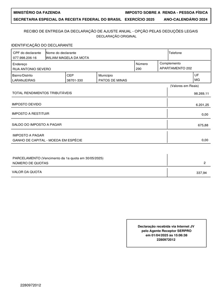 IRPF 2025 2024 Origi Imagem Recibo | PDF | Imposto de Renda | Impostos