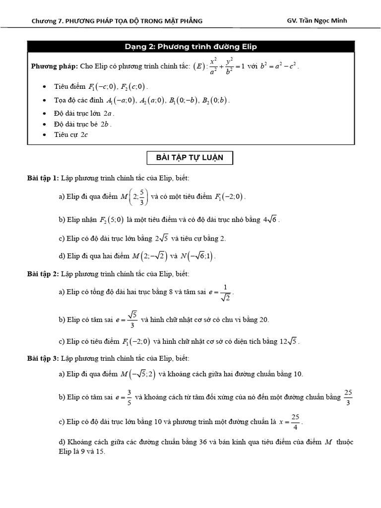 Bài 04 - D NG 02 - Phương Trình Elip - HS. | PDF