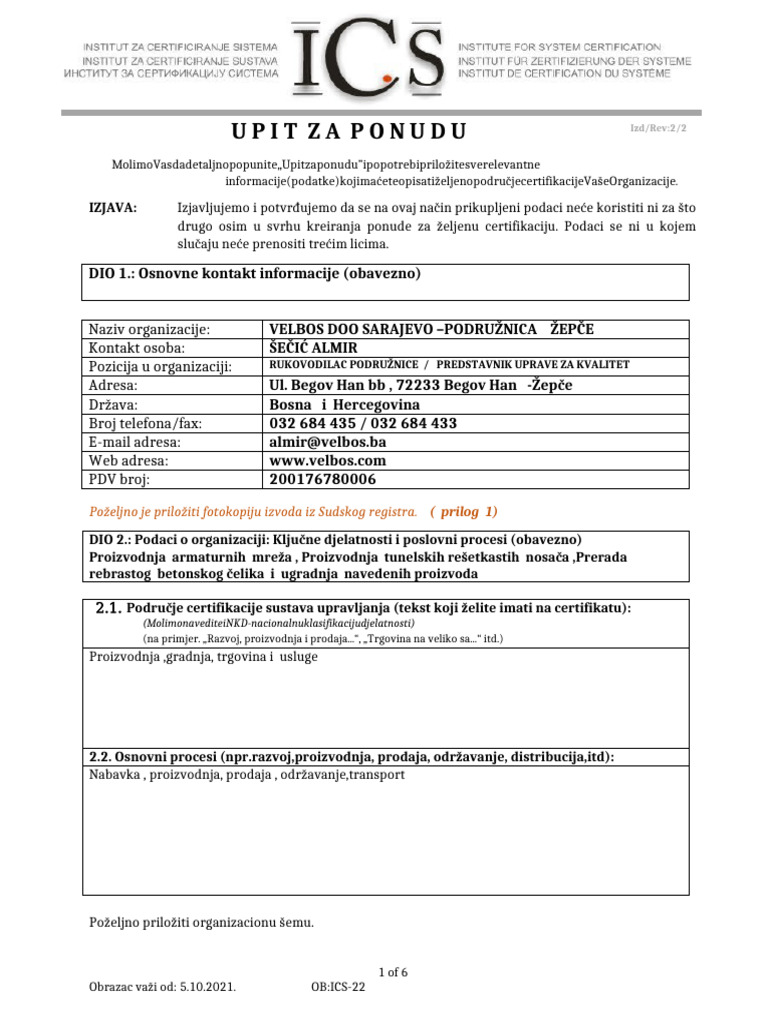 22 Upit za ponudu | PDF