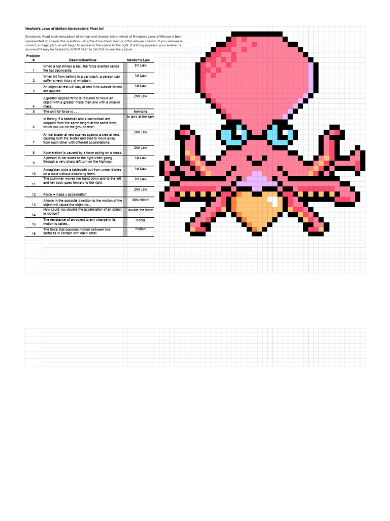 Copy of Newton's Laws of Motion Abracadabra Pixel Art - Sheet1 | PDF ...