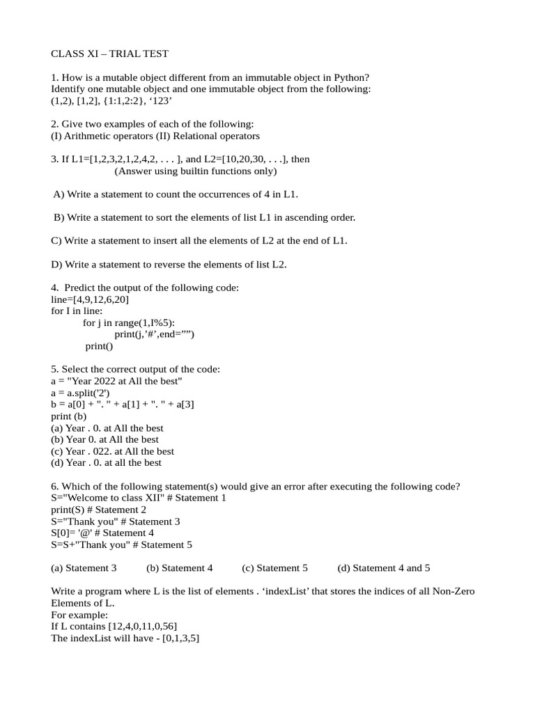 Class 11 Test Paper | PDF