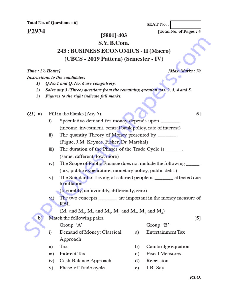 Commerce Bcom Semester 4 2022 April Business Economics II Macro 2019 Pattern | PDF | Money ...