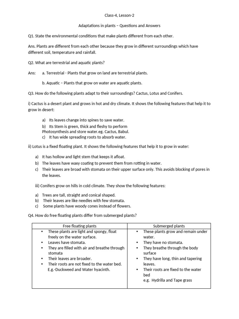 Class 4 - CH 2 QA - 1 To 5 Updated 2024-25 | PDF | Leaf | Plants