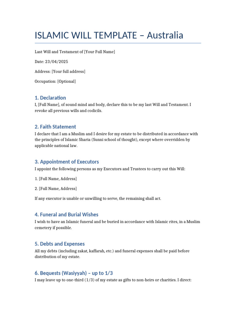 Islamic Will Australia Template | PDF