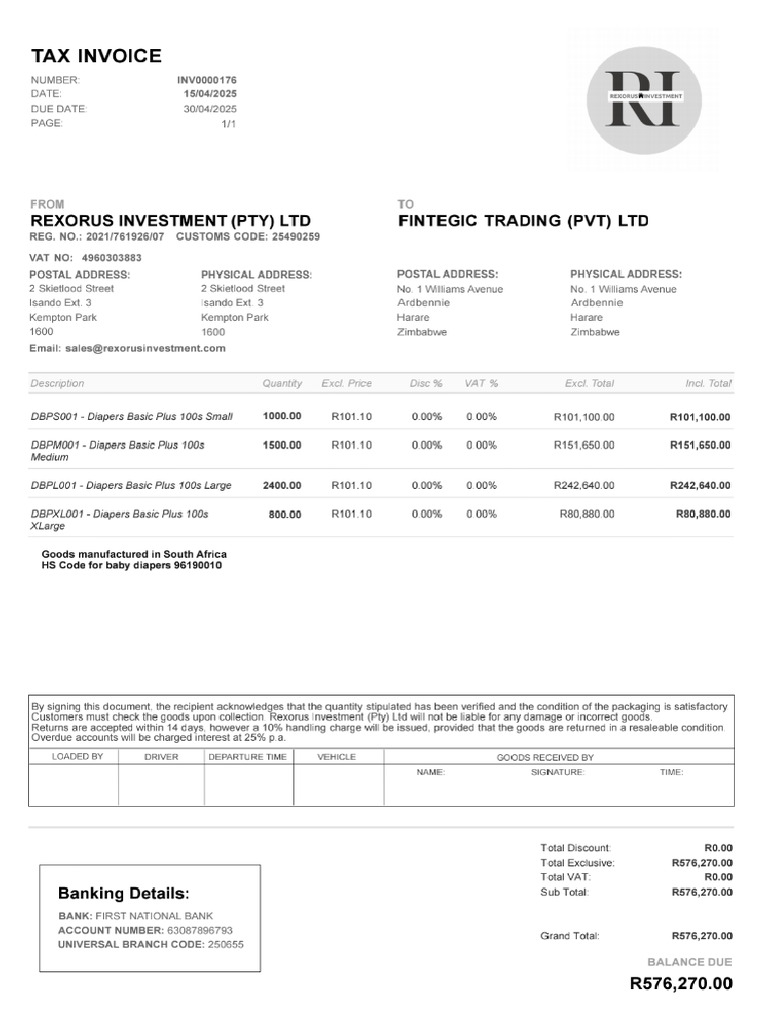 Diapers Invoice - 03 | PDF
