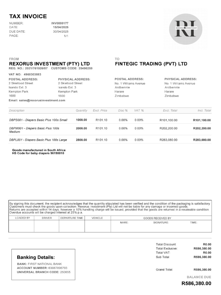 Diapers Invoice - 04 | PDF