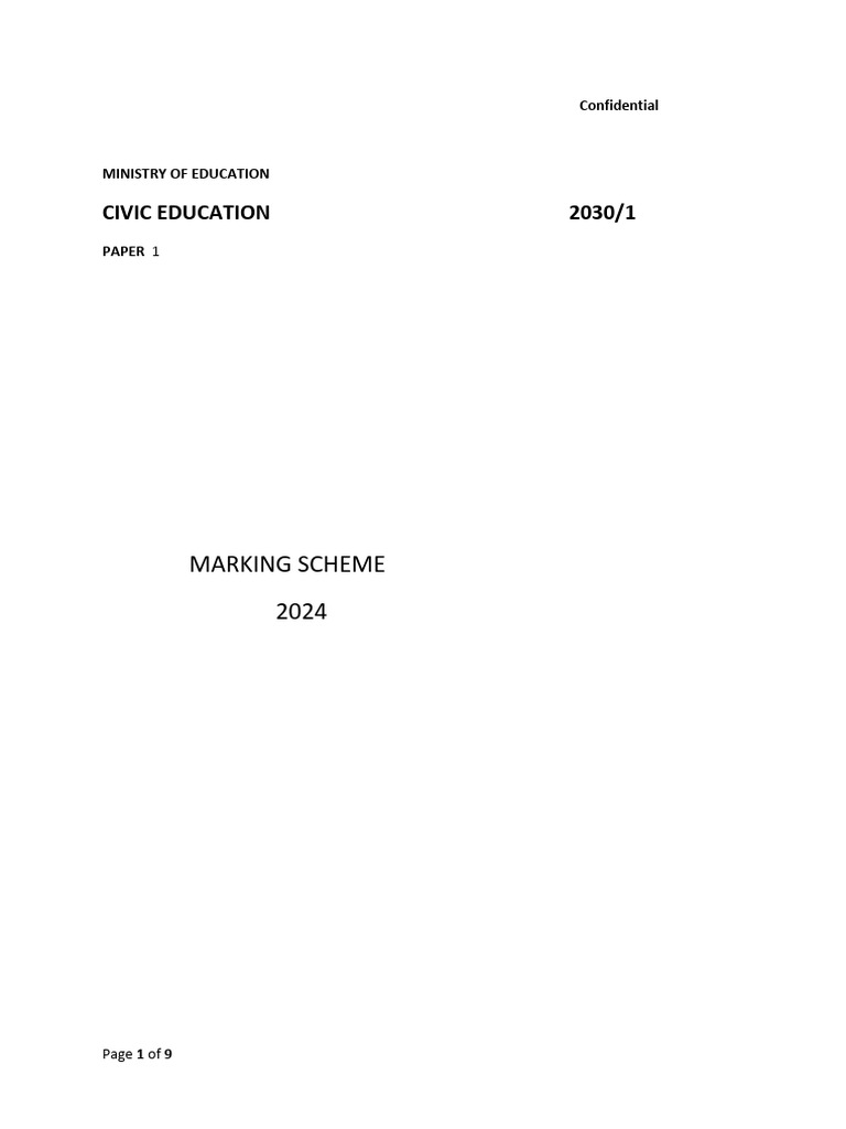 2024 Civic Education Marking Scheme | PDF | Violence | Domestic Violence
