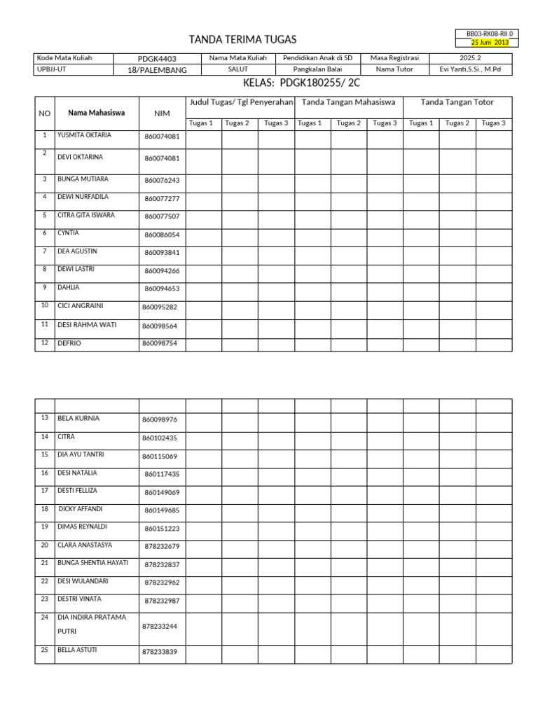 Daftar Serah Terima Tugas _2C-PDGK18055 | PDF