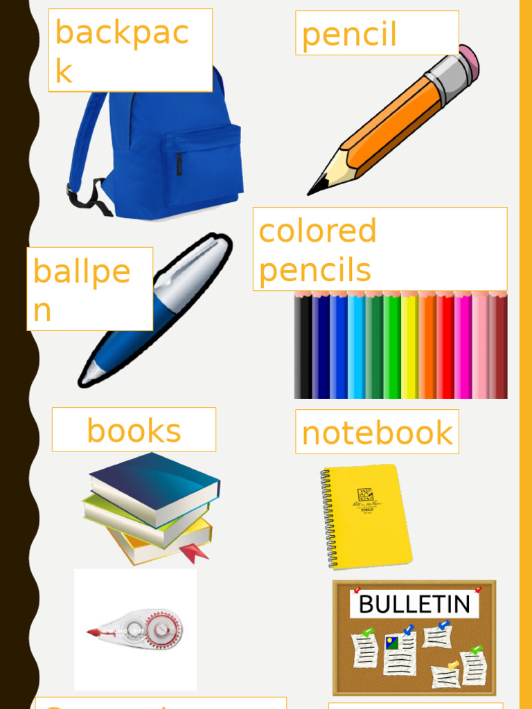 Classroom Supplies and Pronouns Guide | PDF | Pencil | Writing Implements
