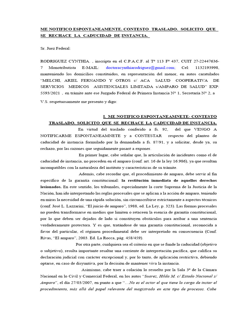 Rechace Caducidad Melchi | PDF | Separación de poderes | Ley Pública