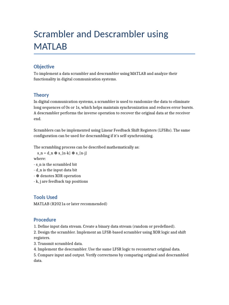 Scrambler Descrambler Experiment | PDF