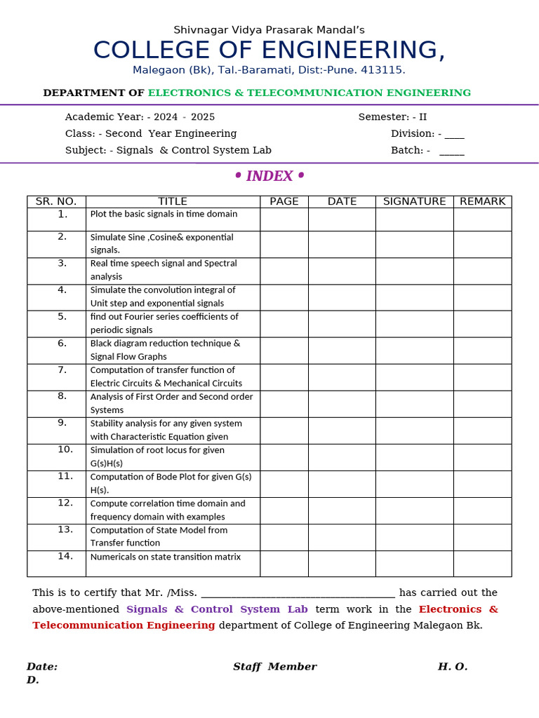 Index Certificate SCSL Lab | PDF