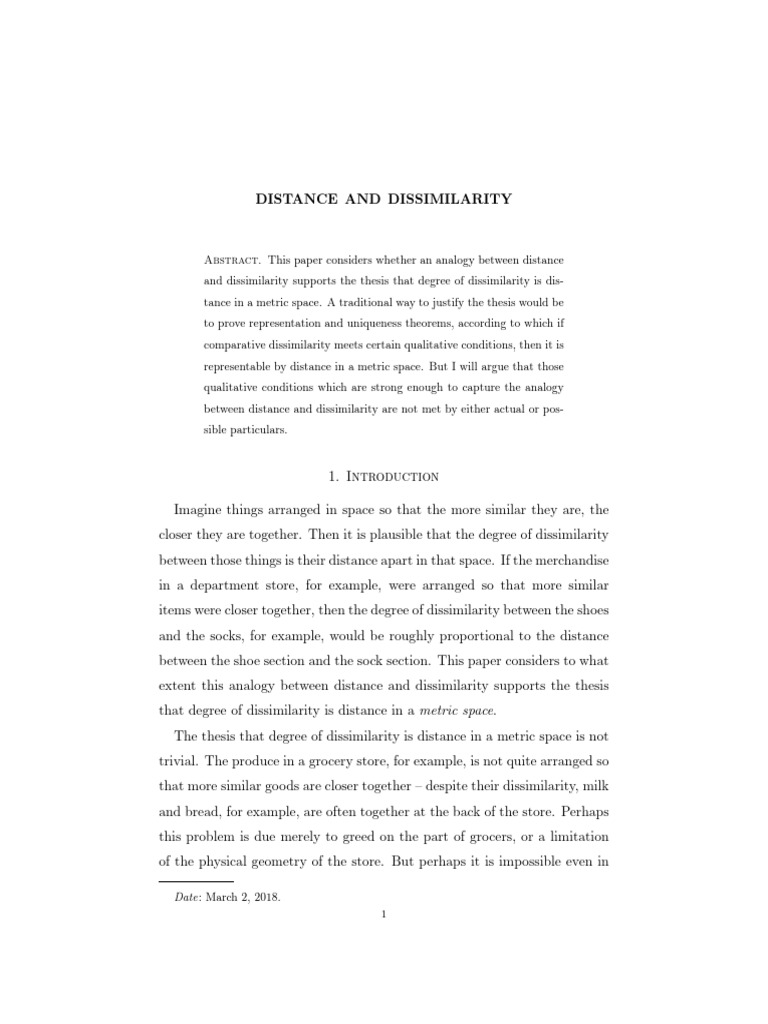 Ben Blumson Distance - and - Dissimilarity | PDF | Distance | Real Number
