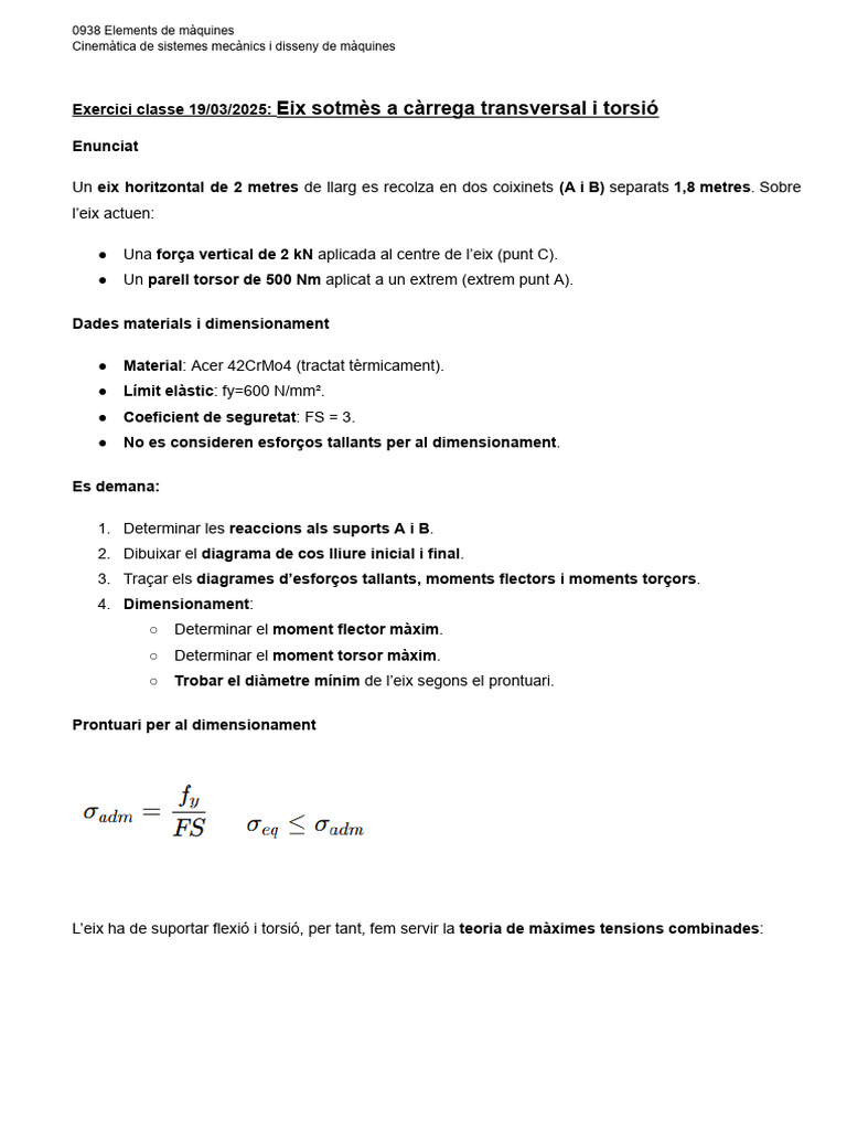 Eix Sotmès A Càrrega Transversal I Torsió | PDF