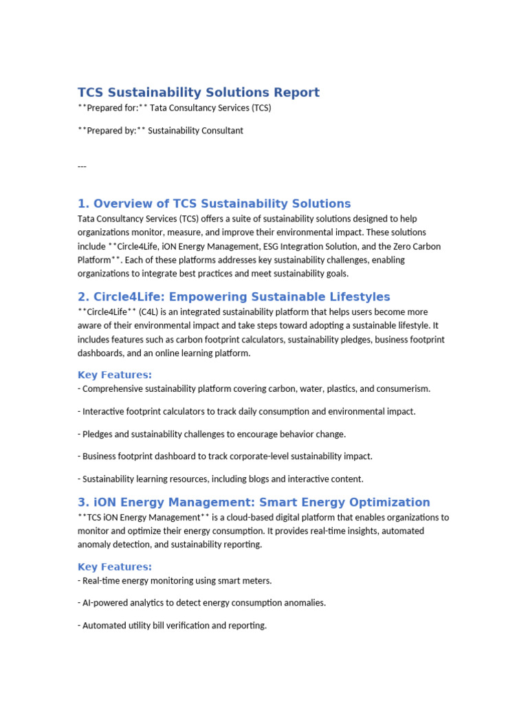 TCS Sustainability Solutions Overview | PDF | Sustainability | Natural ...