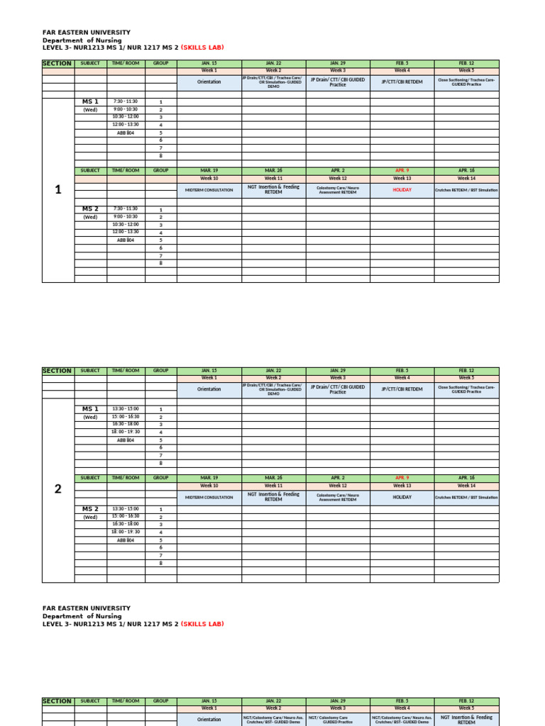 Ms 1 Ms 2 Skills Lab Sched 2nd Sem 2025 Students | PDF | Animal Anatomy | Respiration