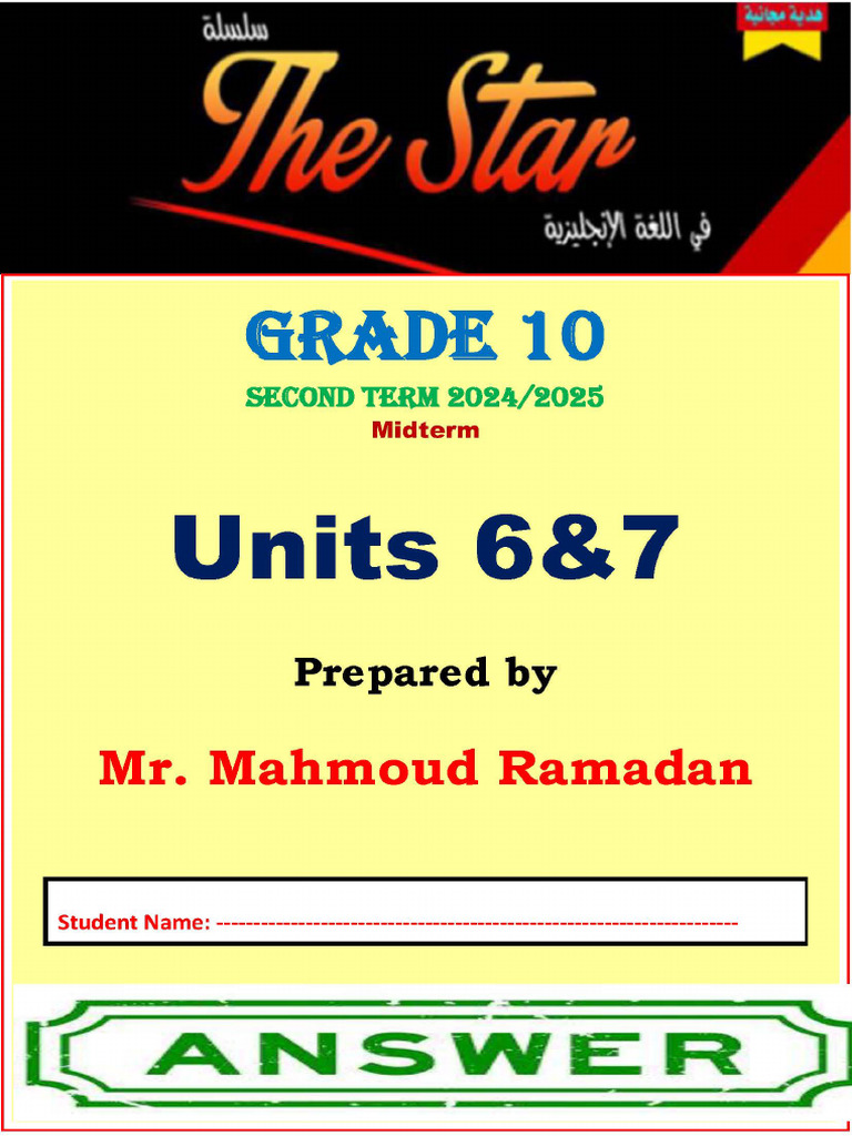 Grade 10 - Mid of 2nd Term - by Mahmoud Ramadan - Answers | PDF