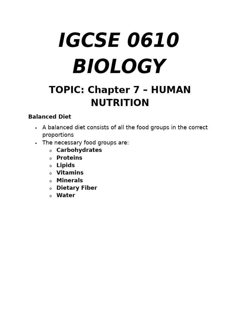 IGCSE 0610 BIOLOGY Chapter 7 | PDF | Digestion | Small Intestine