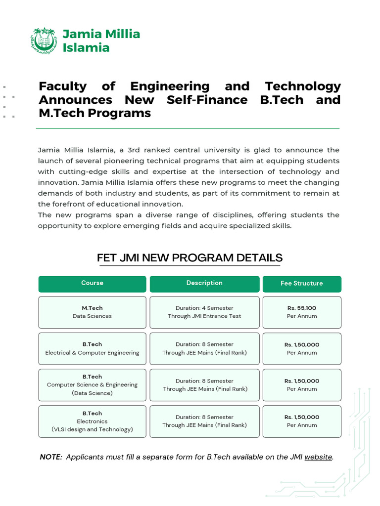 Fet New Self-Finance BTech and MTech Programs | PDF | Engineering | Data Science