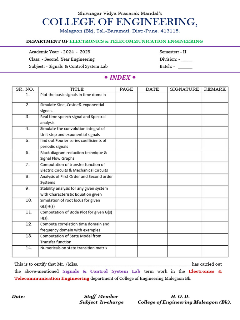 Index Certificate SCSL Lab | PDF