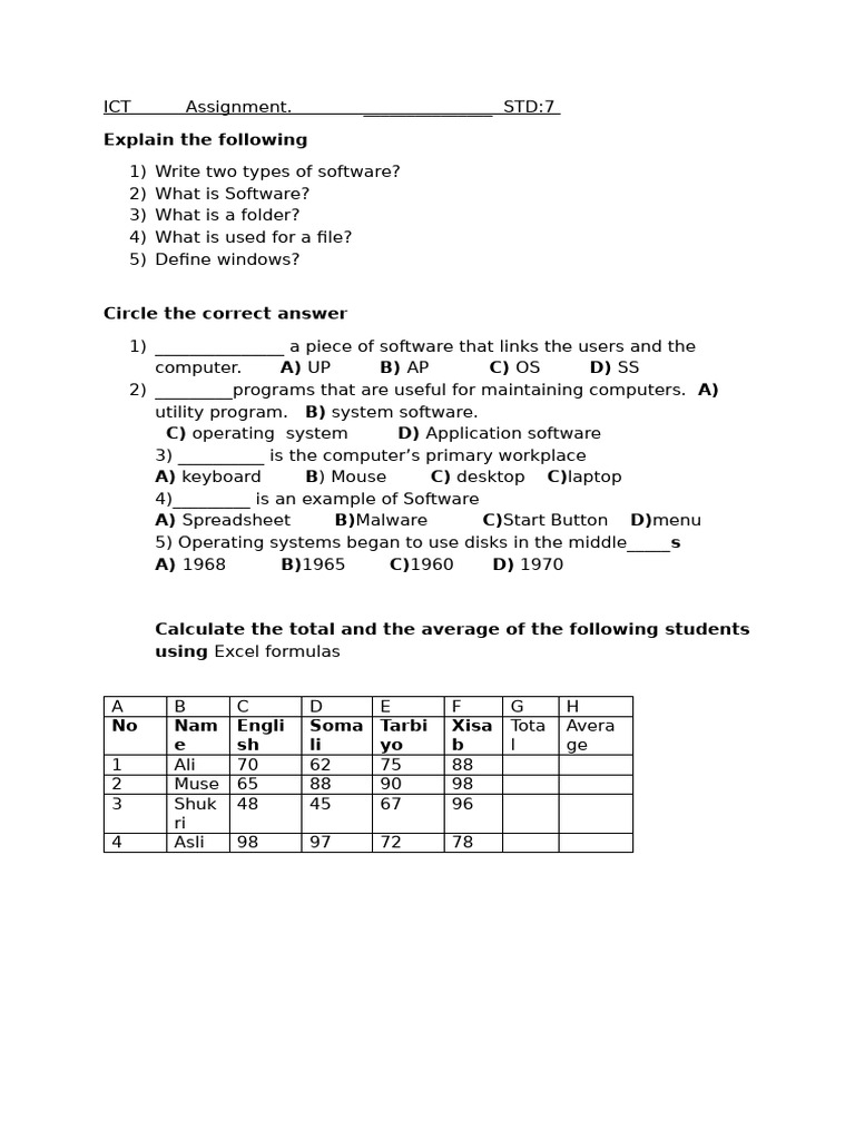 ICT monthly exam std 7 | PDF