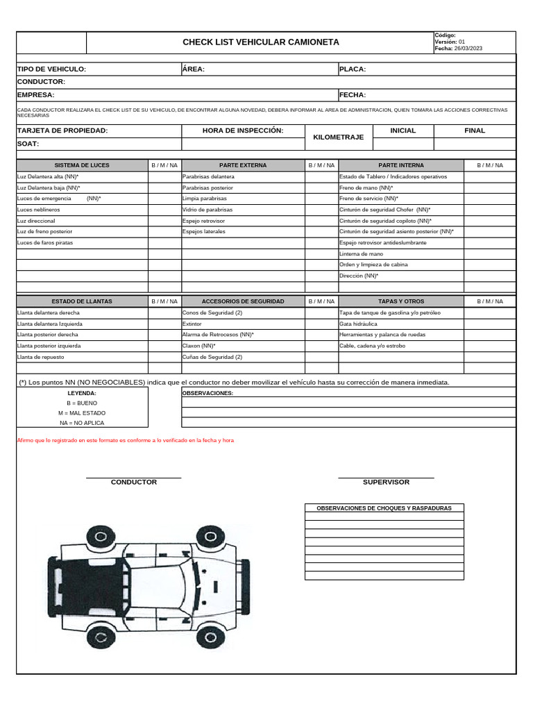 Check List de Inspección Vehicular | PDF | Industria automotriz | Vehículos