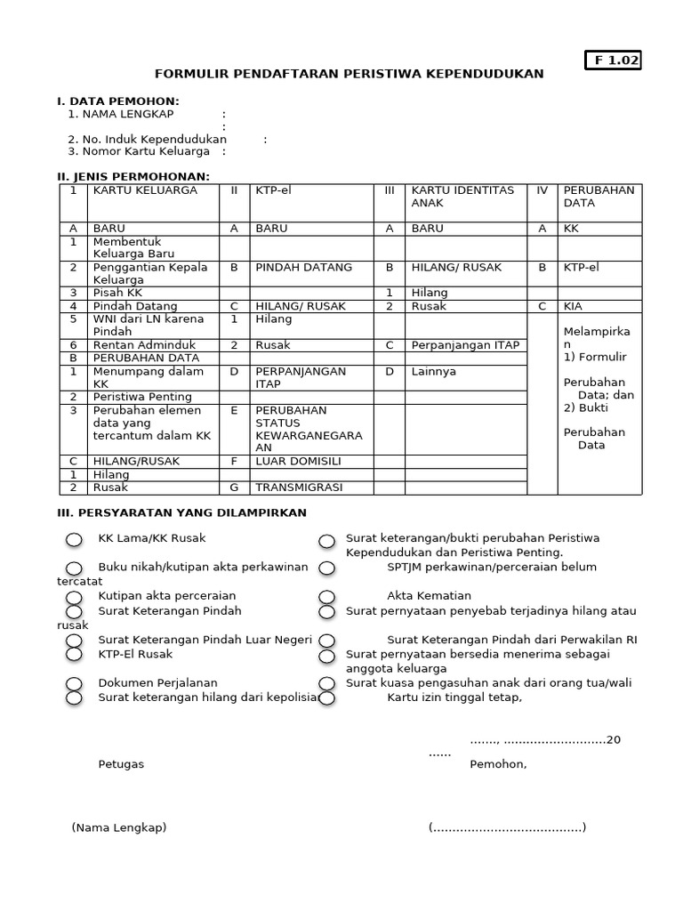 Formulir Pendaftaran Peristiwa Kependudukan | PDF
