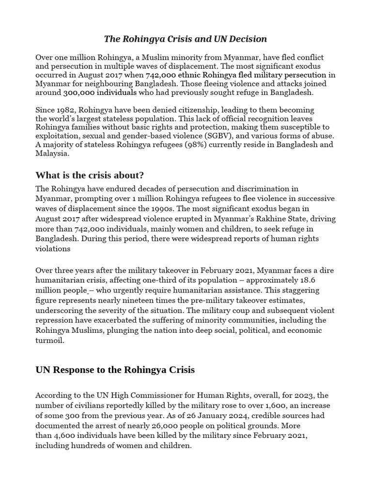The Rohingya Crisis and UN Decision | PDF | Rohingya People | Refugee