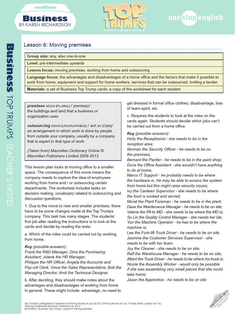 OSE - Business Top Trumps - Lesson 6 | PDF | Outsourcing