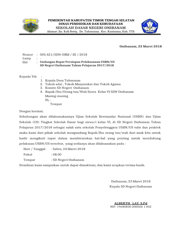 Undangan Rapat Ortu Murid | PDF