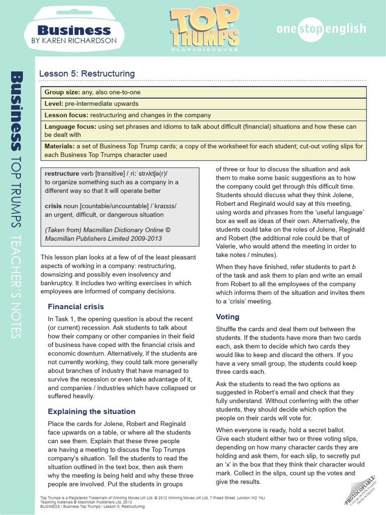 OSE - Business Top Trumps - Lesson 5 | PDF | Layoff