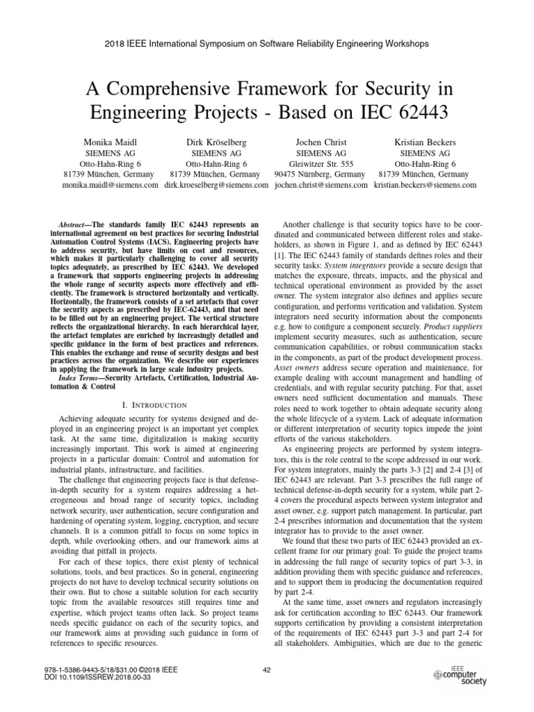 A Comprehensive Framework For Security in Engineering Projects - Based On IEC 62443 | PDF ...