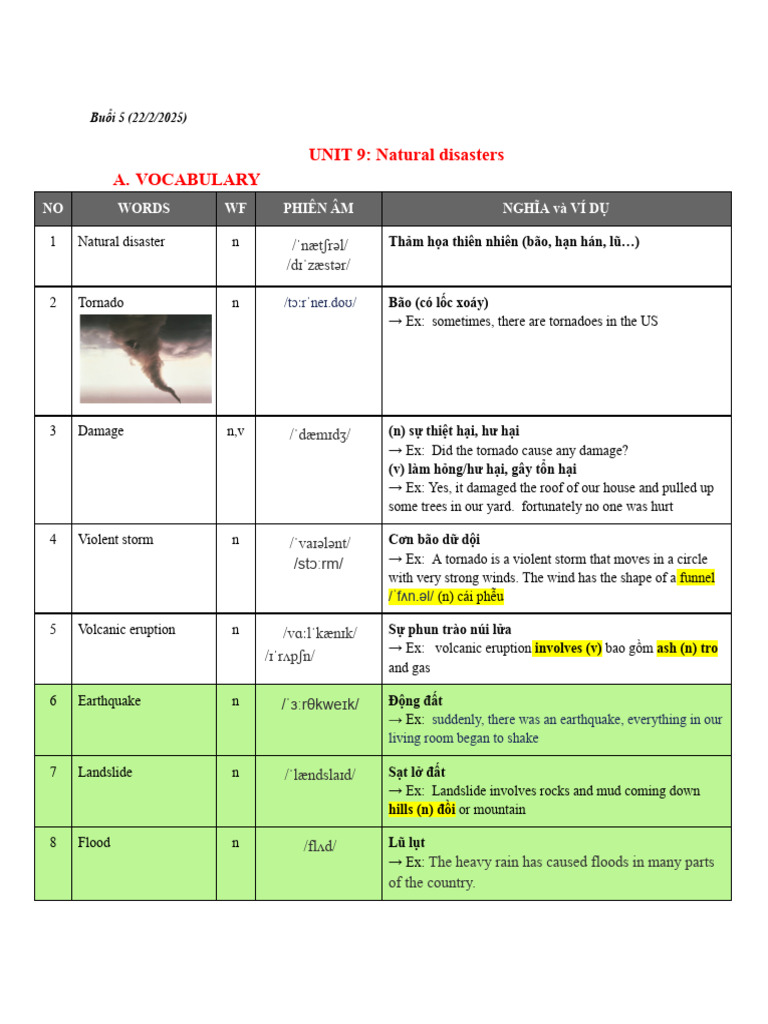(22 - 2) B5 - Unit 9 - Natural Disasters - Vocab - Gram - Ex | PDF