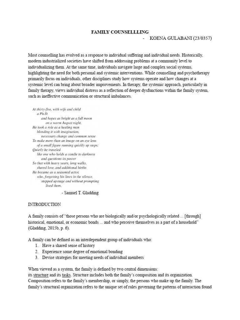 counselling project - Google Docs | PDF | Family Therapy | Psychotherapy