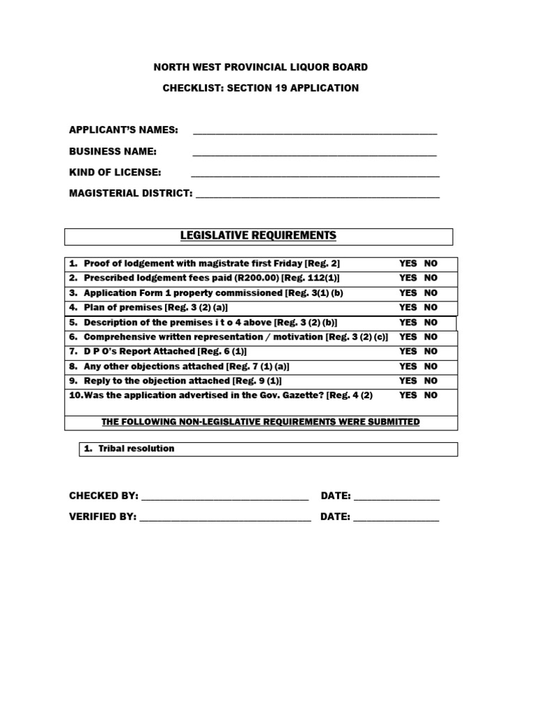 Checklist NW Section 19 Application | PDF
