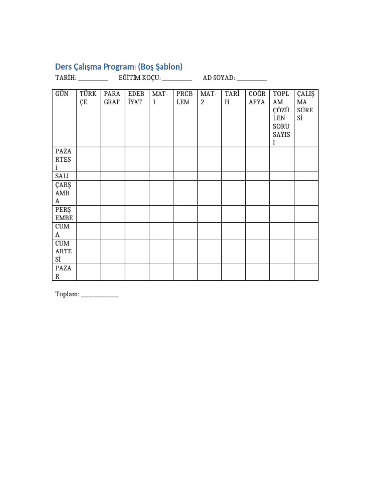 Ders Programi Bos | PDF