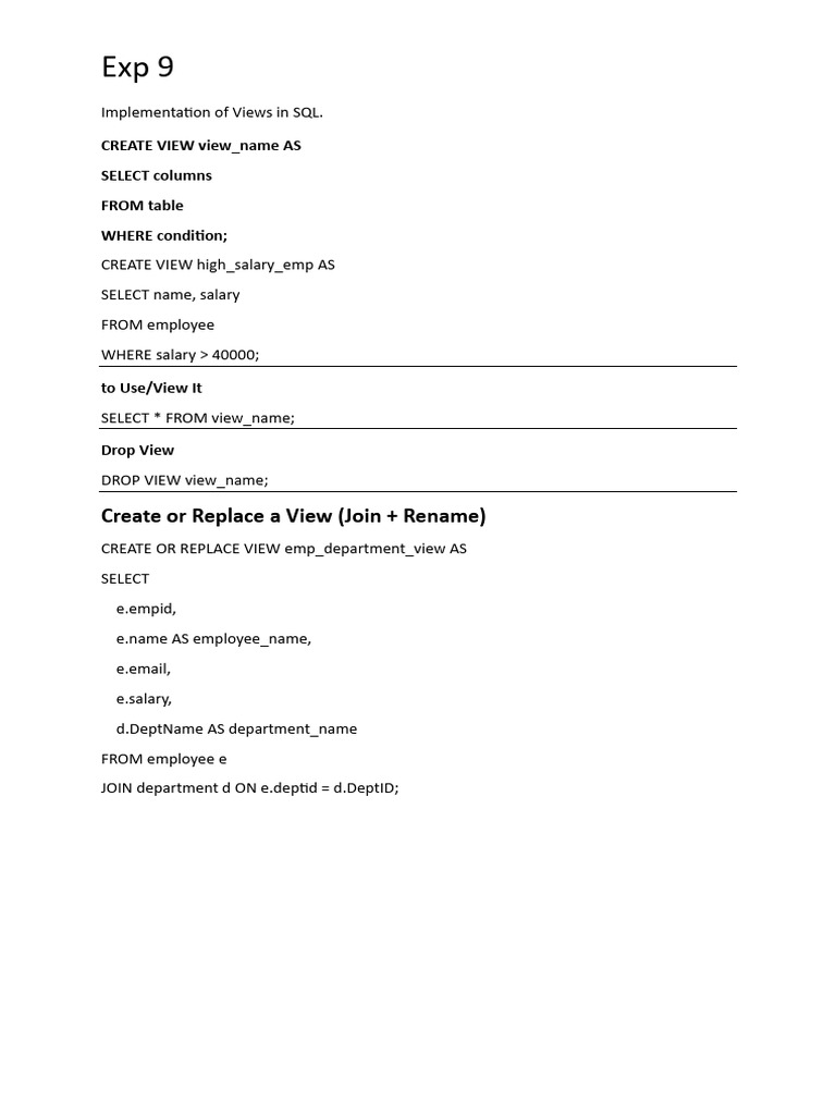 9exp Implementation of Views in SQL | PDF